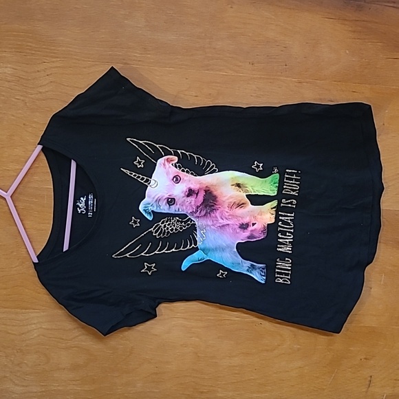 Justice | Shirts & Tops | Justice Being Magical Is Ruff Black Tee Youth ...